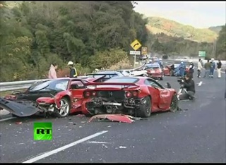 Ferrari Graveyard Video of 14 supercar pile-up in Japan